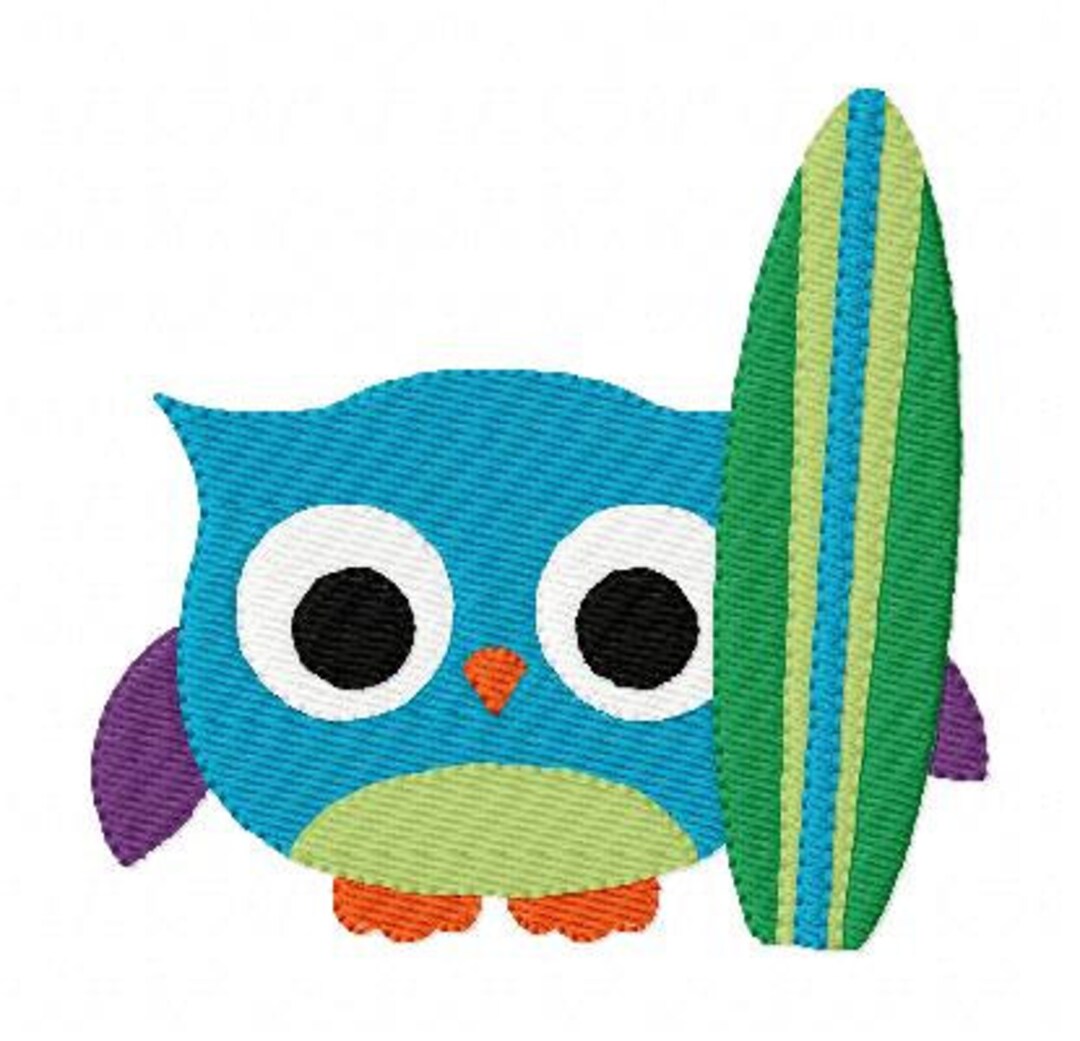 Embroidery Design, Owl With Surf Board , , Summer Embroidery Design ...