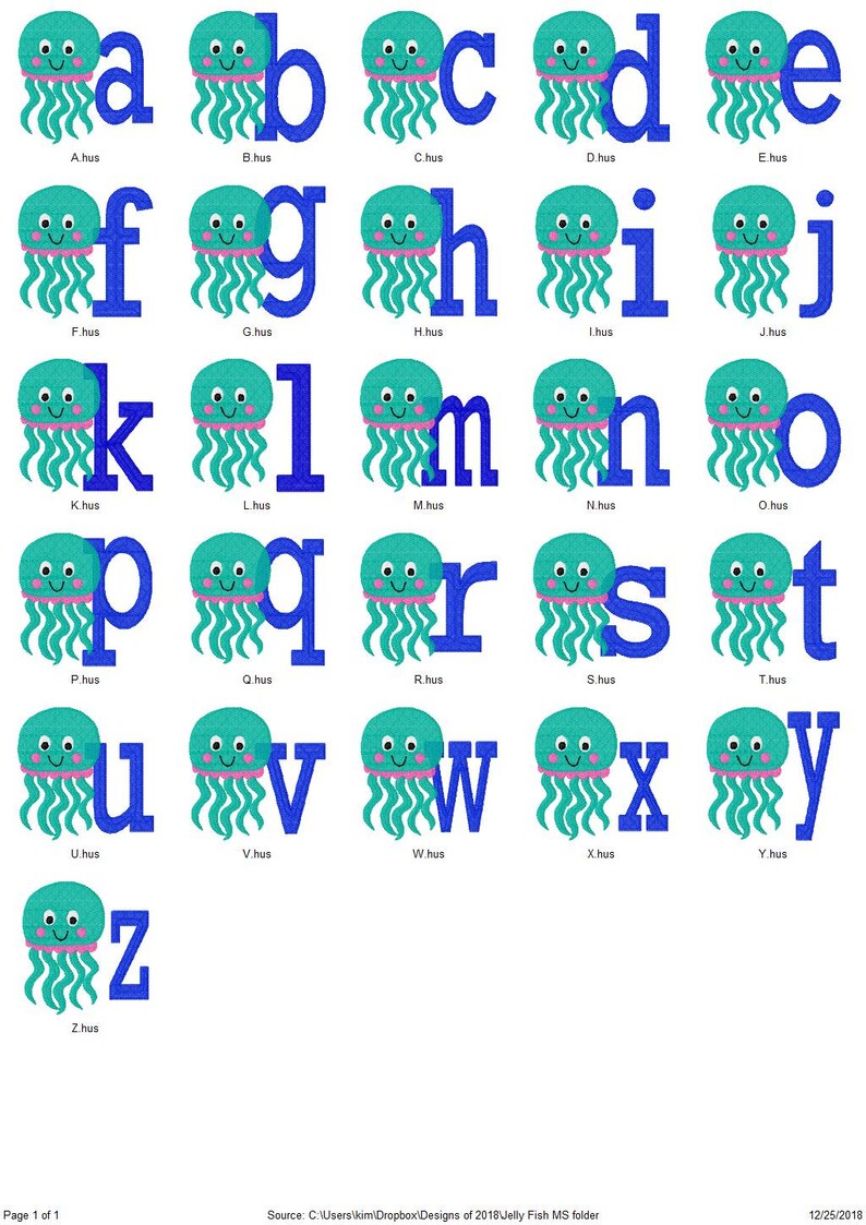 Jellyfish Jelly Fish Monogram Embroidery Design Font Set - Etsy