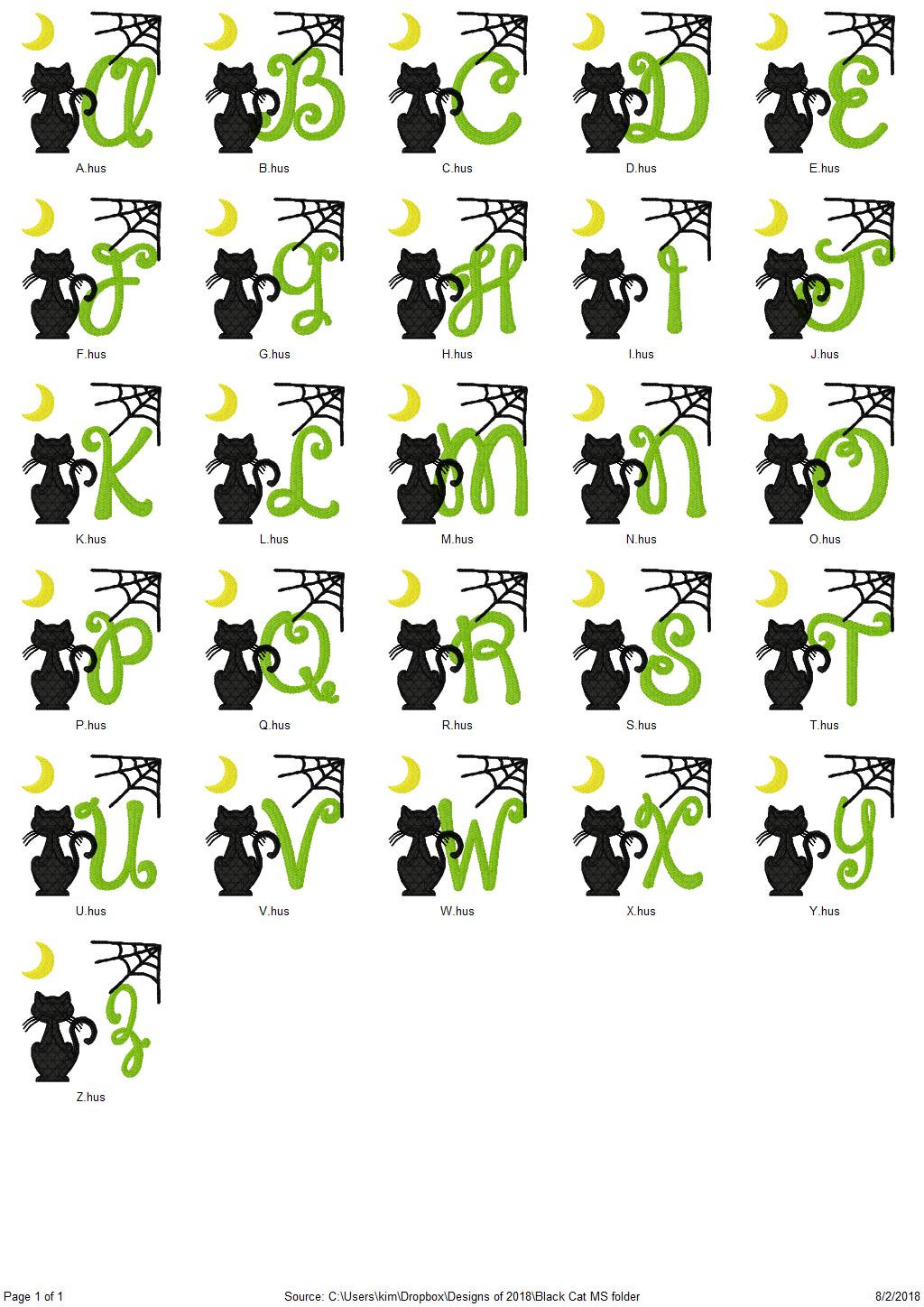 Black Cat Fall Halloween Monogram Embroidery Font Design | Etsy