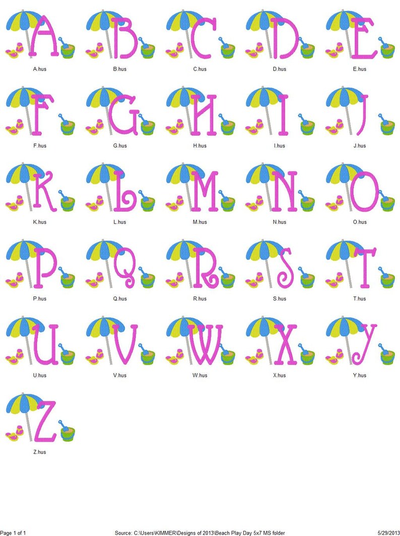 Beach // 5x7 //monogram Embroidery Font Design Set, Embroidery Font ...