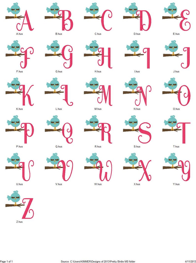 Blue Bird // Birdie // Machine Embroidery Monogram Font Design Set ...