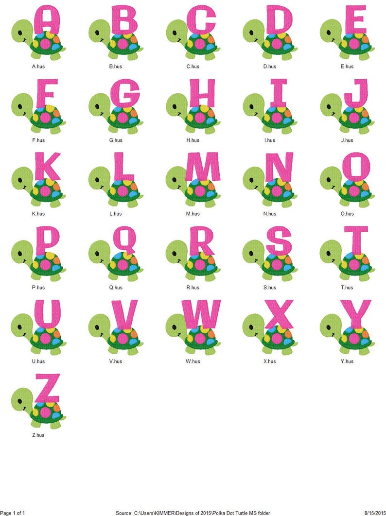 Polka Dot Turtle Machine Embroidery Monogram Font Set Joyful Stitches ...