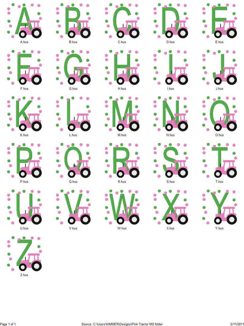 Tractor Monogram Machine Embroidery Design Set // Pink | Etsy