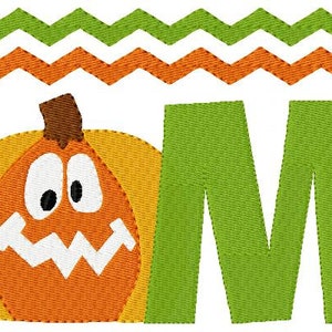 Pumpkin Jack O Lantern Chevron 5x7 Fall Monogram Machine Embroidery ...