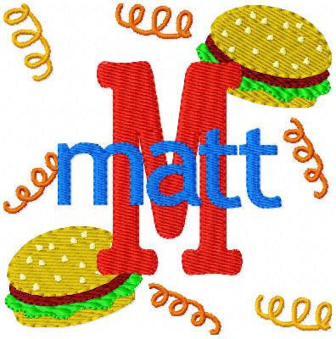 Hamburger // Fries // Monogram Embroidery Font Design Set, Machine ...