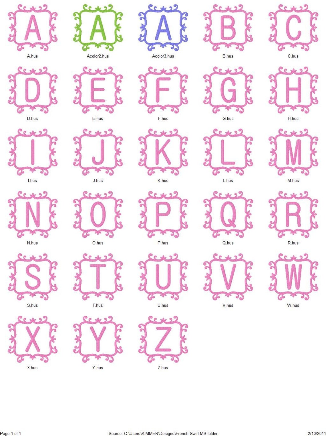 French Swirl Machine Embroidery Monogram Design Set Machine | Etsy
