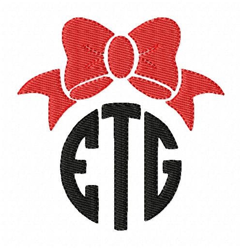 Bow Circle Monogram Embroidery Design Font Set Bow Embroidery - Etsy