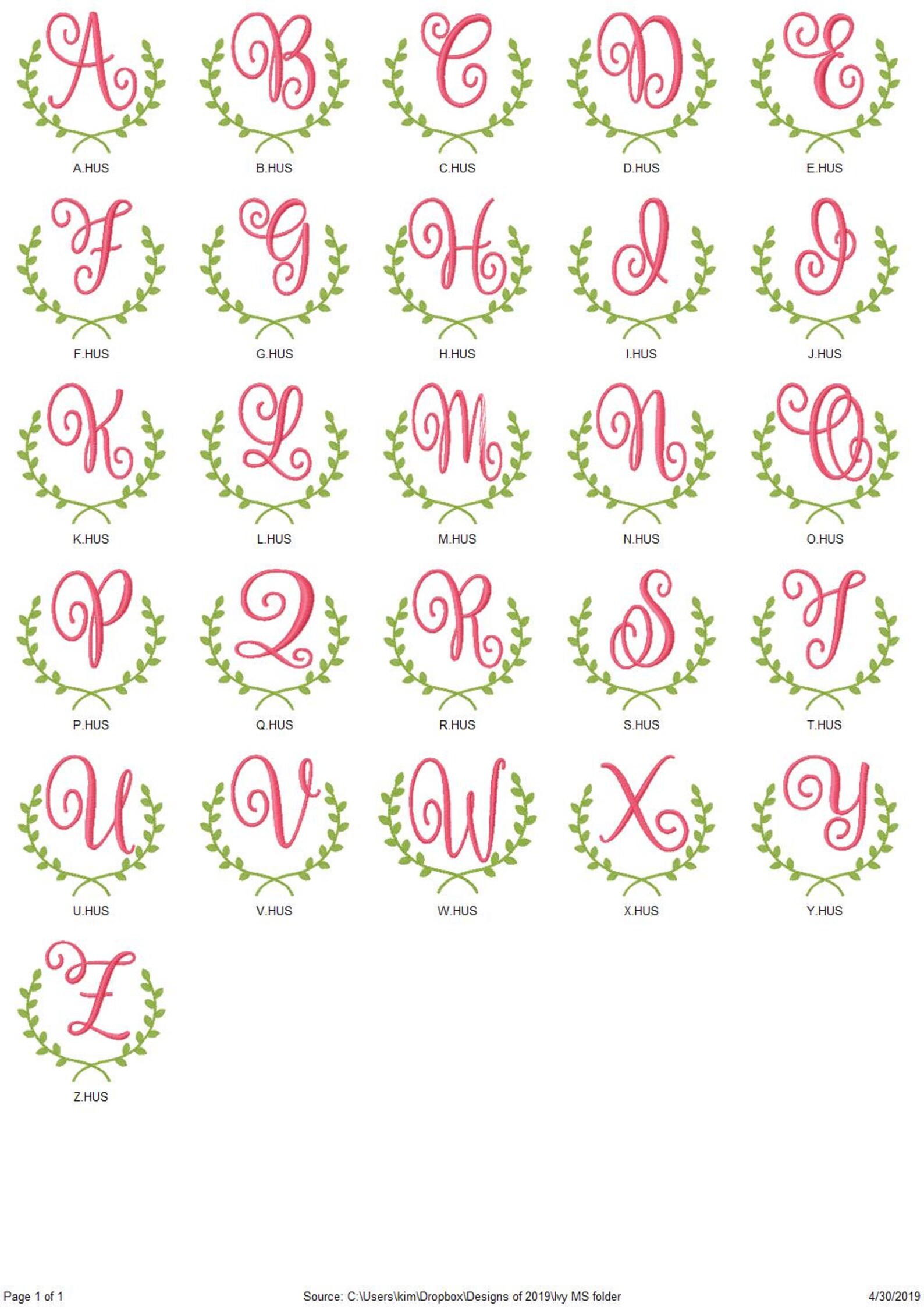 Ivy Machine Embroidery Monogram Font Design Set Machine | Etsy