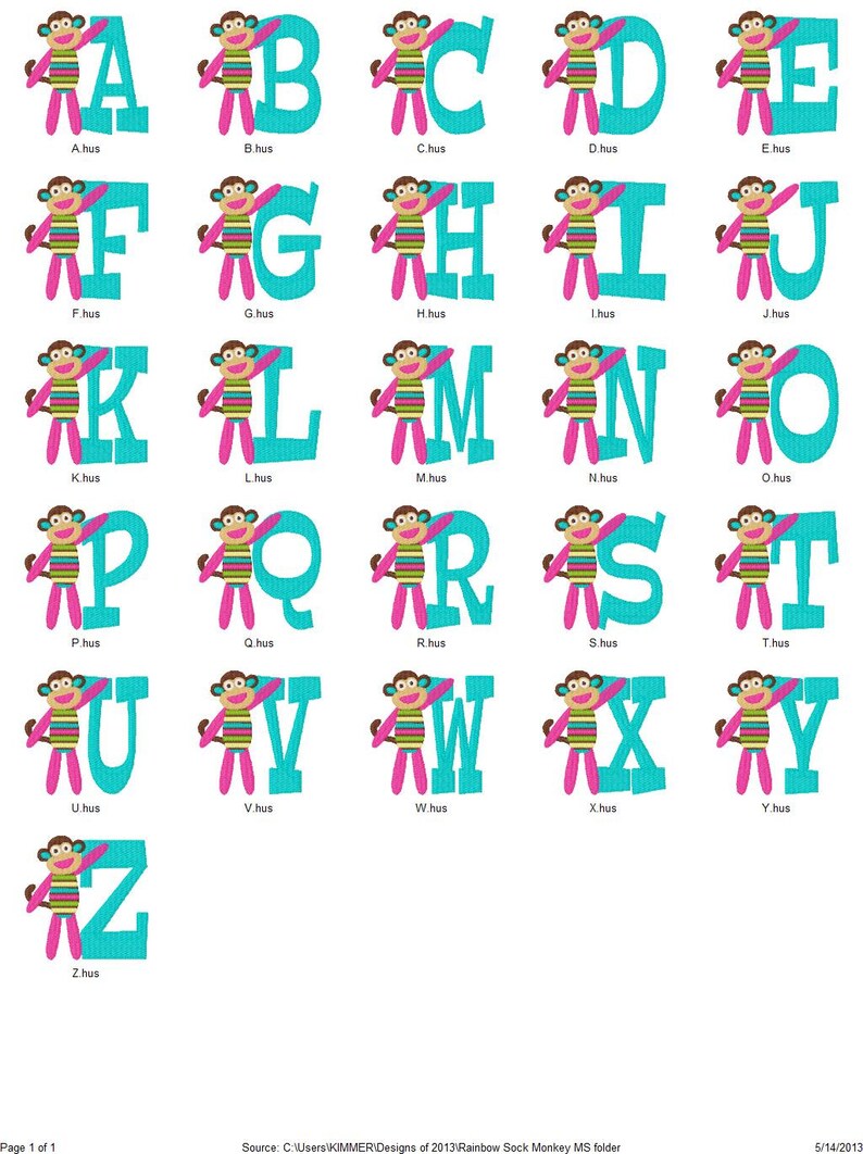 Rainbow Sock Monkey Machine Embroidery Monogram Design Set // Joyful ...