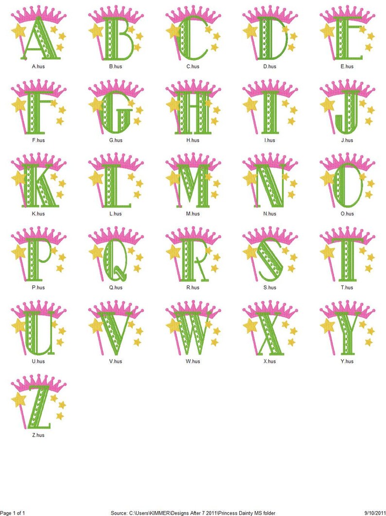 Princess Crown Monogram Embroidery Font Design Set, Machine Embroidery ...