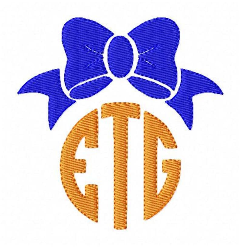 Bow Circle Monogram Embroidery Design Font Set Bow Embroidery - Etsy