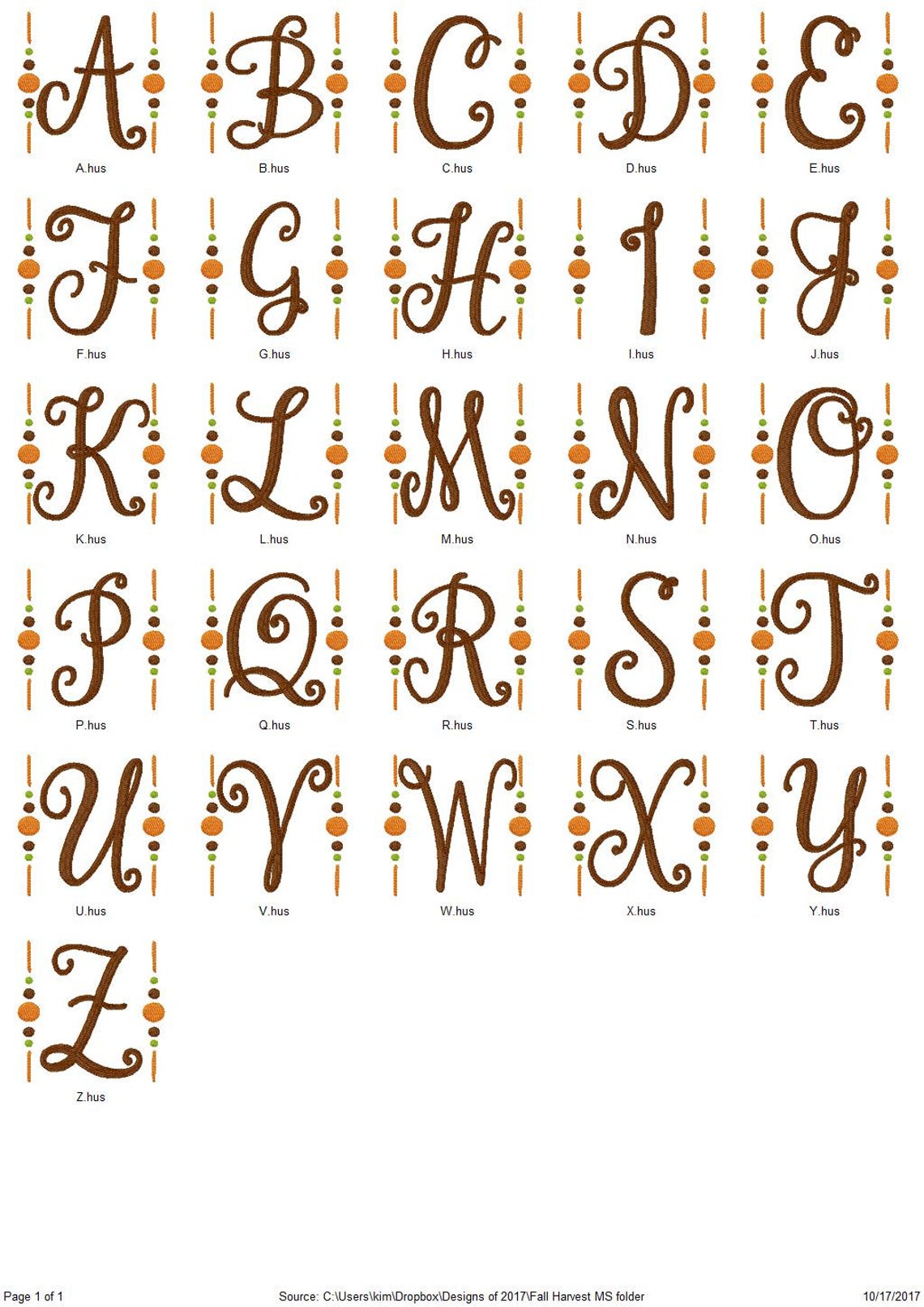 Fall Harvest Monogram Embroidery Font Design Set Machine | Etsy