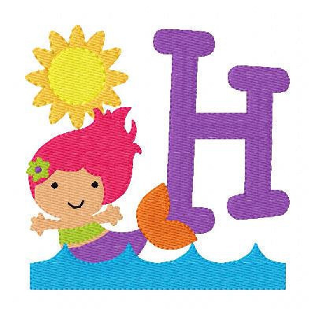 Mermaid Cutie Monogram Machine Embroidery Font Set, Embroidery Font ...