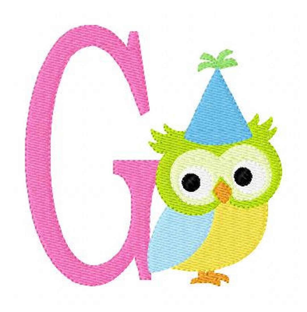 Owl With Party Hat Monogram Machine Embroidery Font Design Set ...
