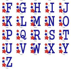 Stars // Patriotic // Machine Embroidery Monogram Font Design Set// Red ...