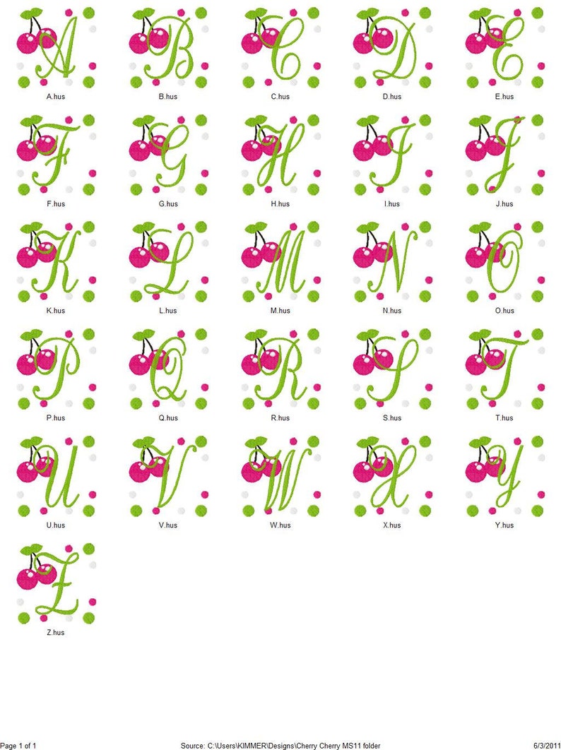 Embroidery Fonts Cherry Cherries Monogram Machine Embroidery - Etsy
