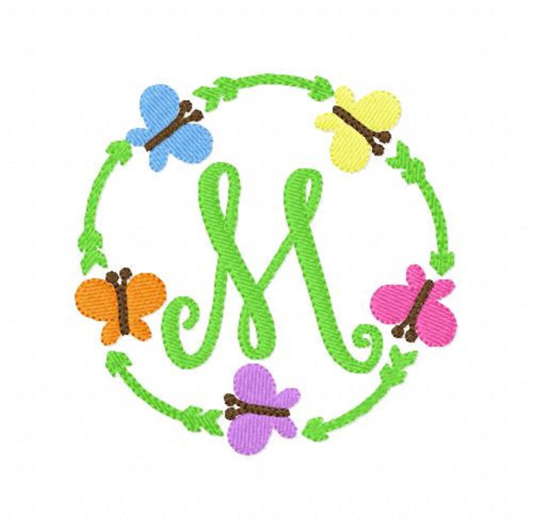 Butterfly Garden Spring Machine Embroidery // Circle Monogram Design ...