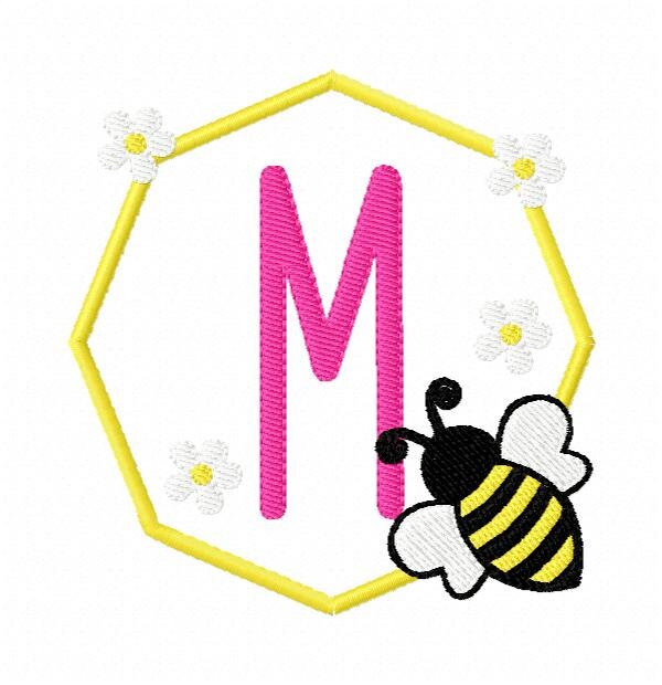Honeycomb Bee Monogram Embroidery Design Font Set Joyful | Etsy