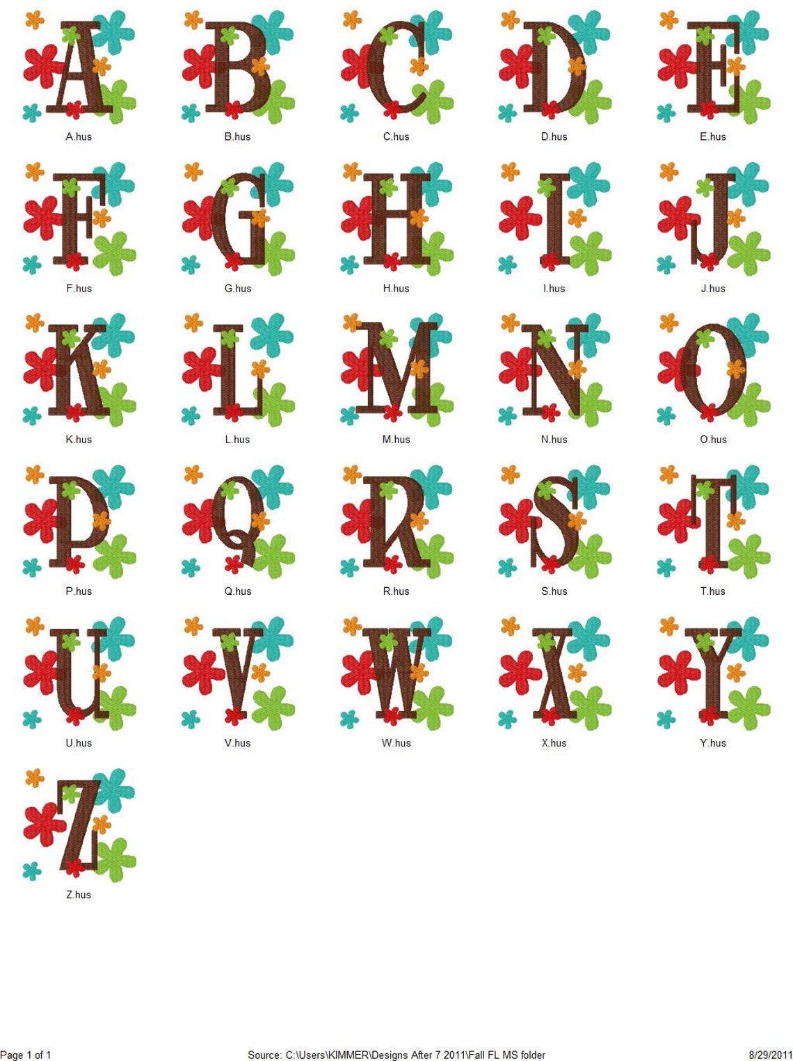 Flowers Monogram Embroidery Font Design Set. Machine Embroidery Designs ...
