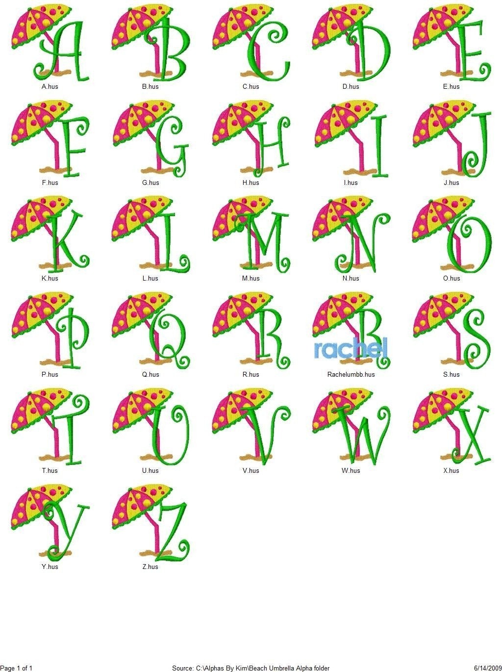 Machine Embroidery Font, Beach Umbrella Monogram Design Set, Embroidery ...