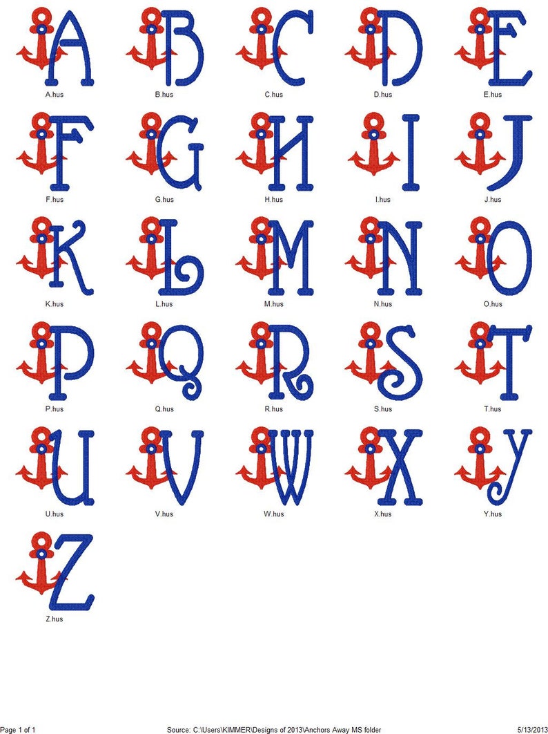 Anchor Summer Nautical Monogram Embroidery Font Design Set, Machine ...