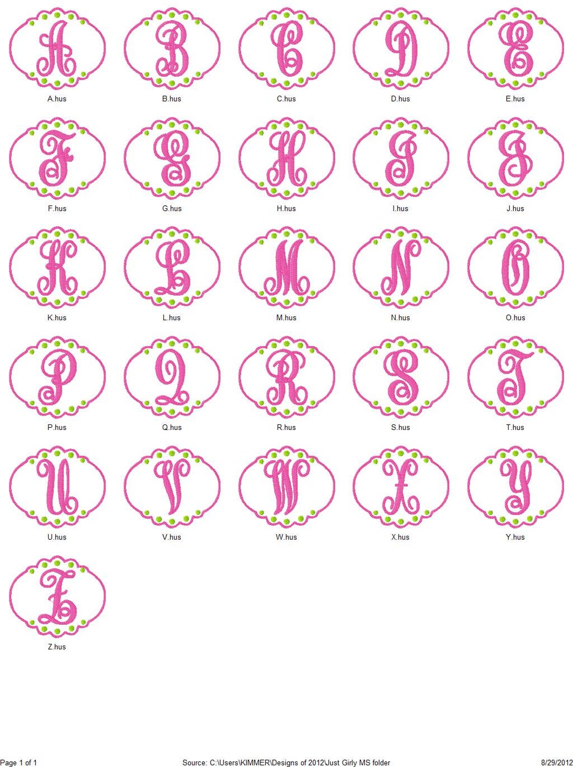 Girly Girlie Machine Embroidery Designs // Monogram Font // | Etsy