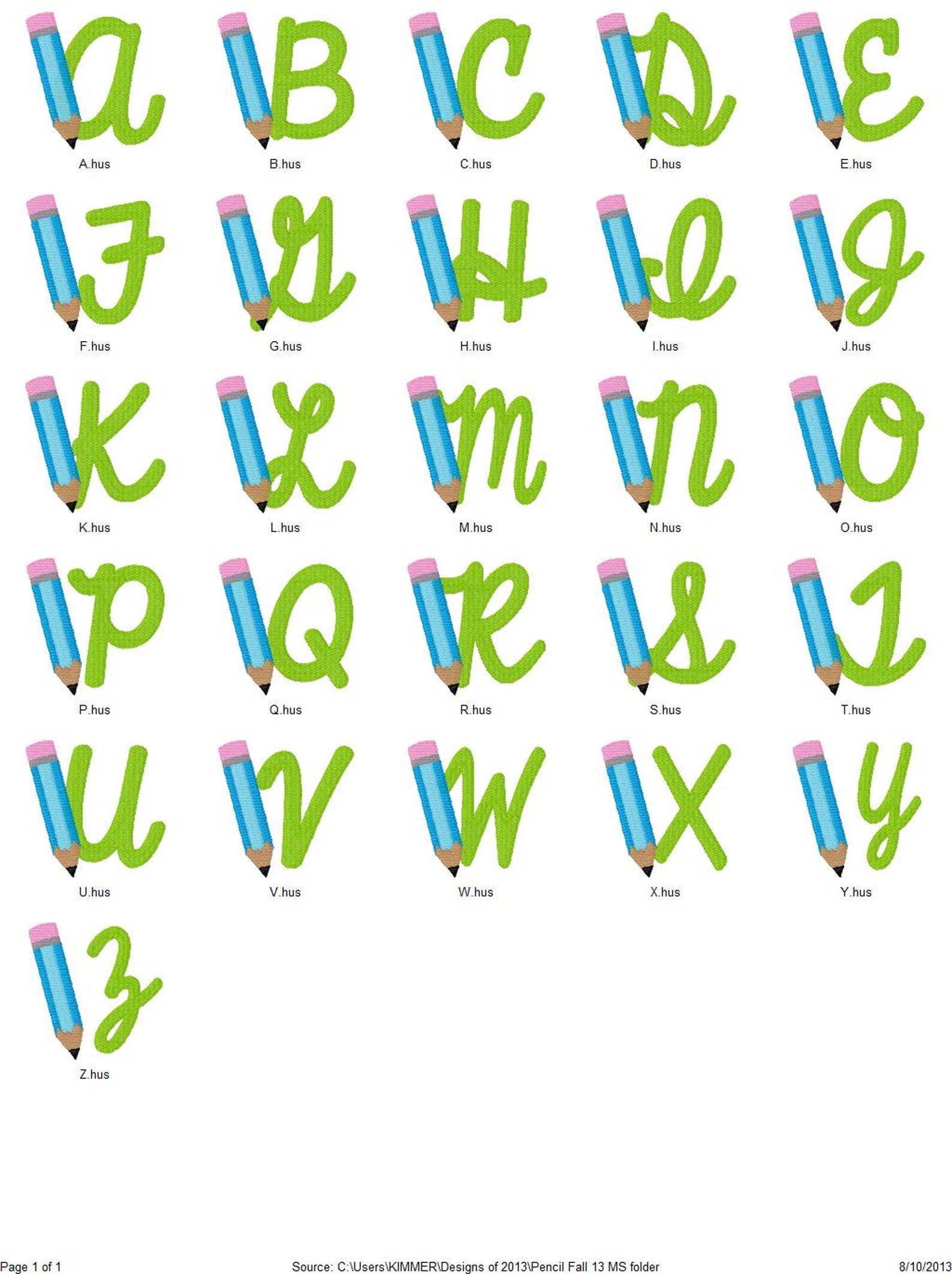 Pencil // School // Monogram Machine Embroidery Font Design | Etsy