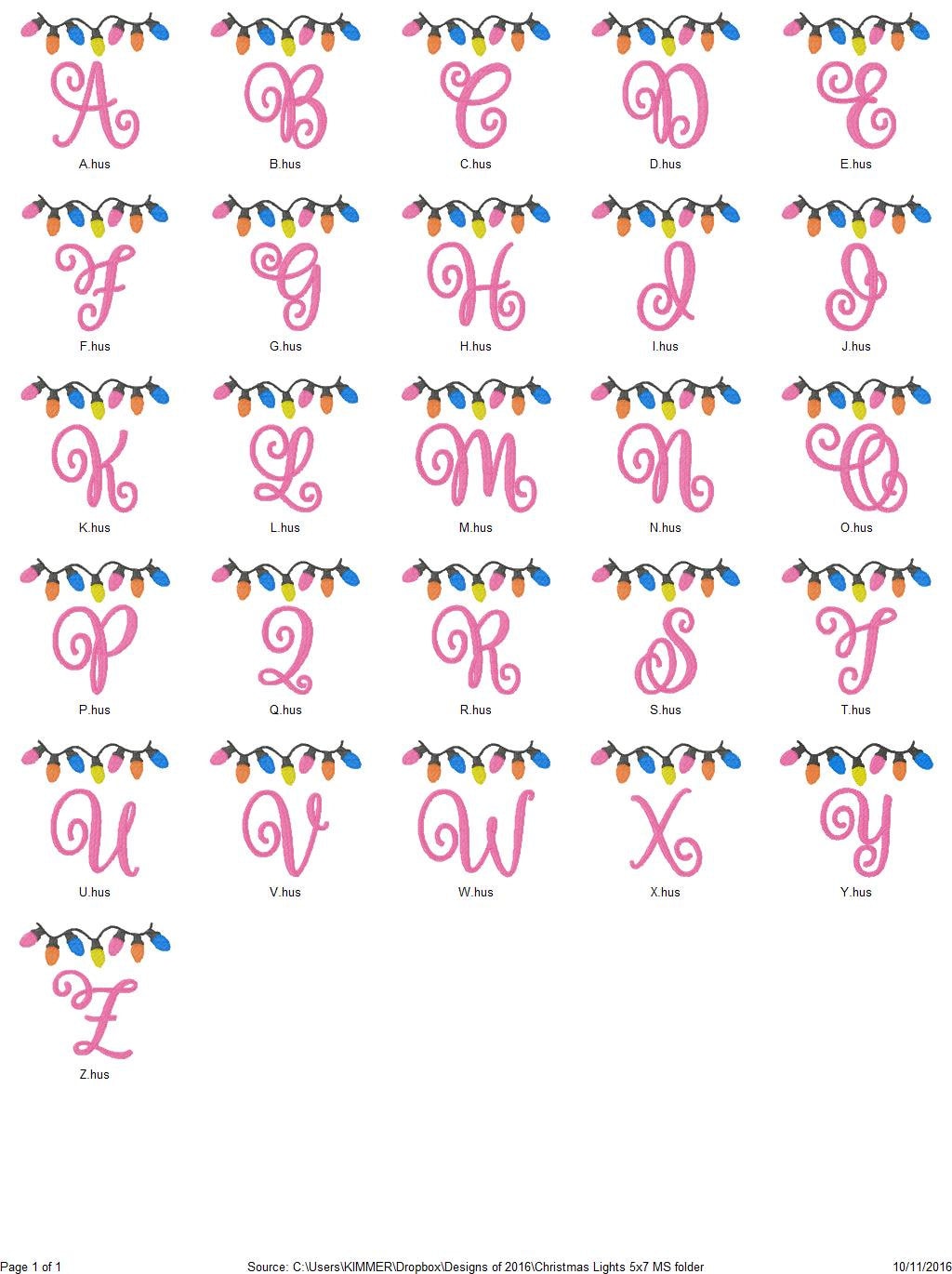 Christmas Lights Embroidery Font Designs 5x7 Monogram Set // - Etsy