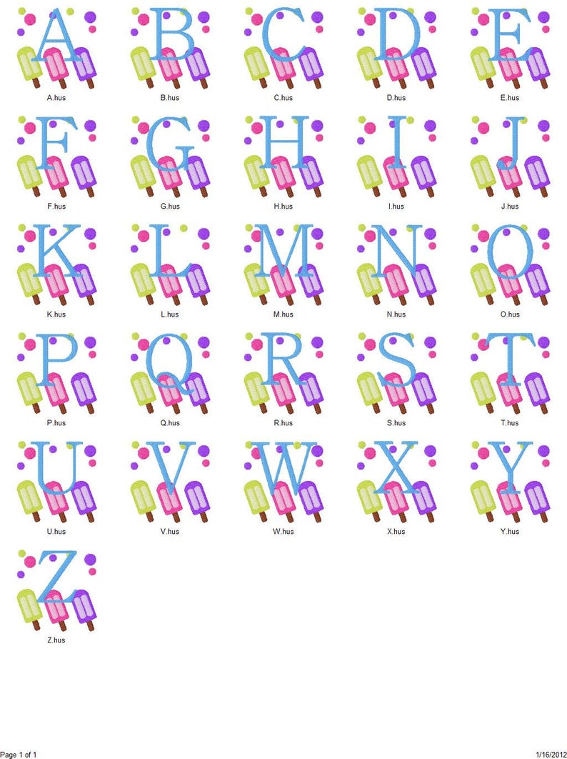 Popsicle With Dots Monogram Machine Embroidery Design Set, Summer ...