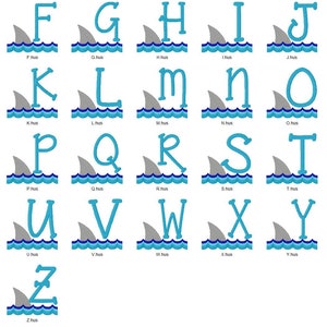Shark Fin Ocean Summer Machine Embroidery Designs Monogram Font ...