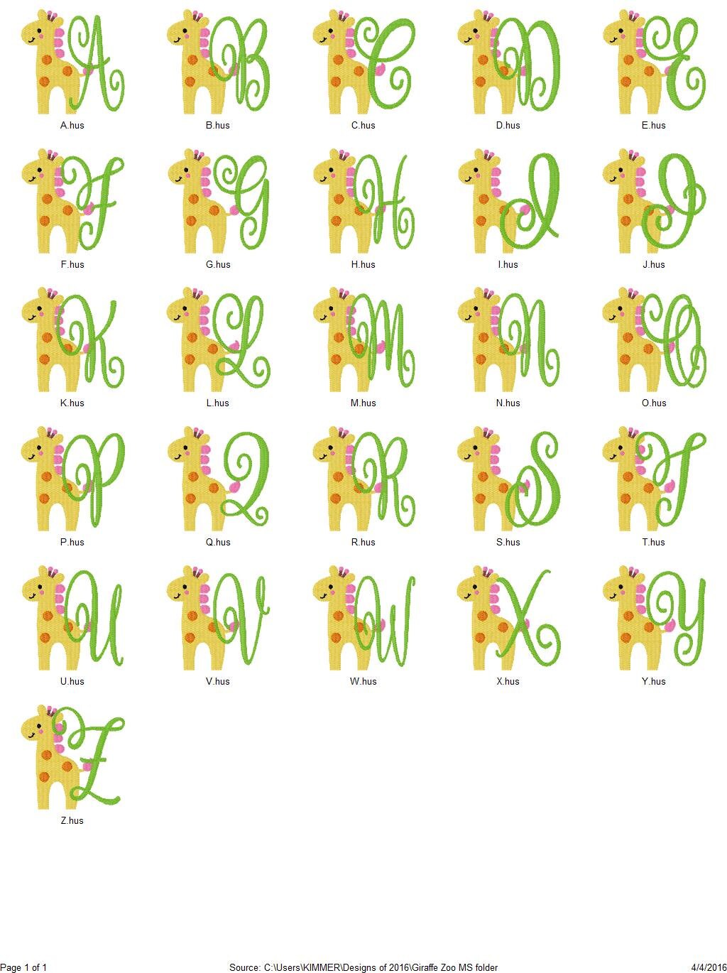 Giraffe Zoo Animal // Machine Embroidery Monogram Font Design - Etsy