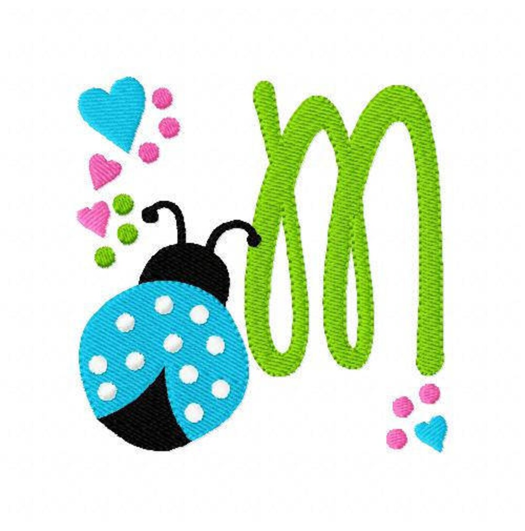 Ladybug With Hearts and Dots // Embroidery Monogram Design Set ...
