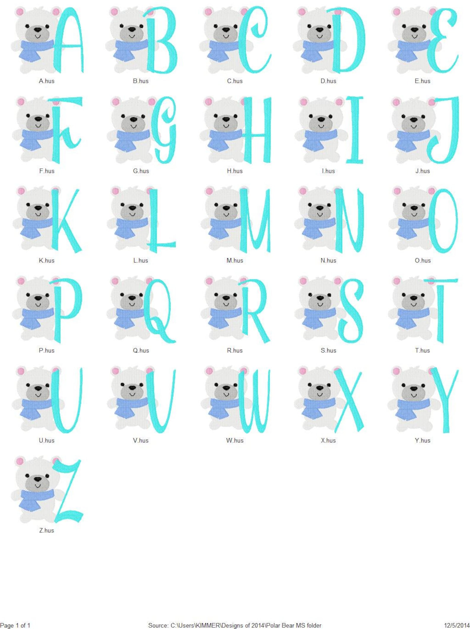 Polar Bear, Winter, Christmas, Monogram Embroidery Font Design Set ...