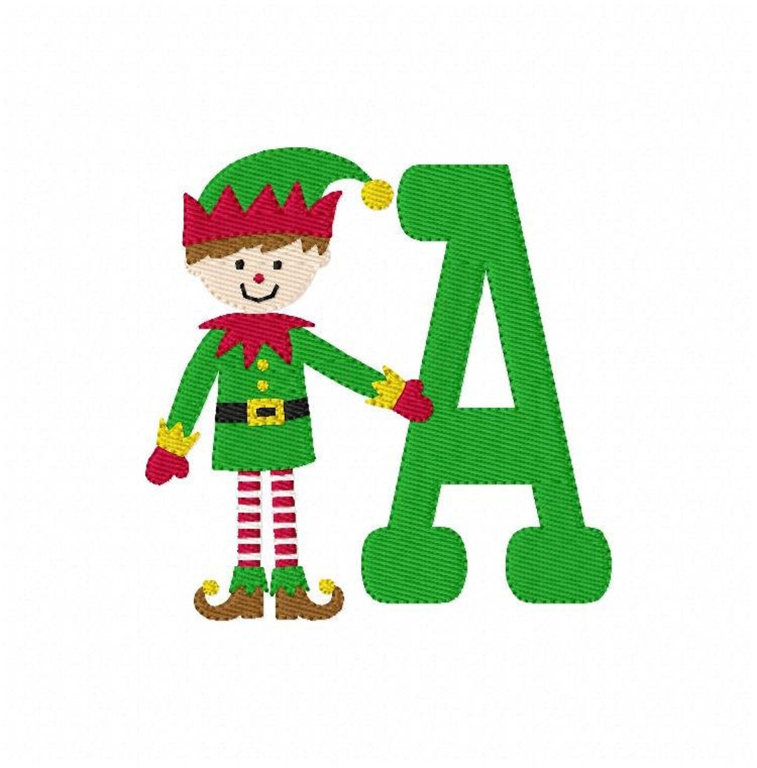 Christmas Elf Monogram Embroidery Design Font, Elf Embroidery Design ...