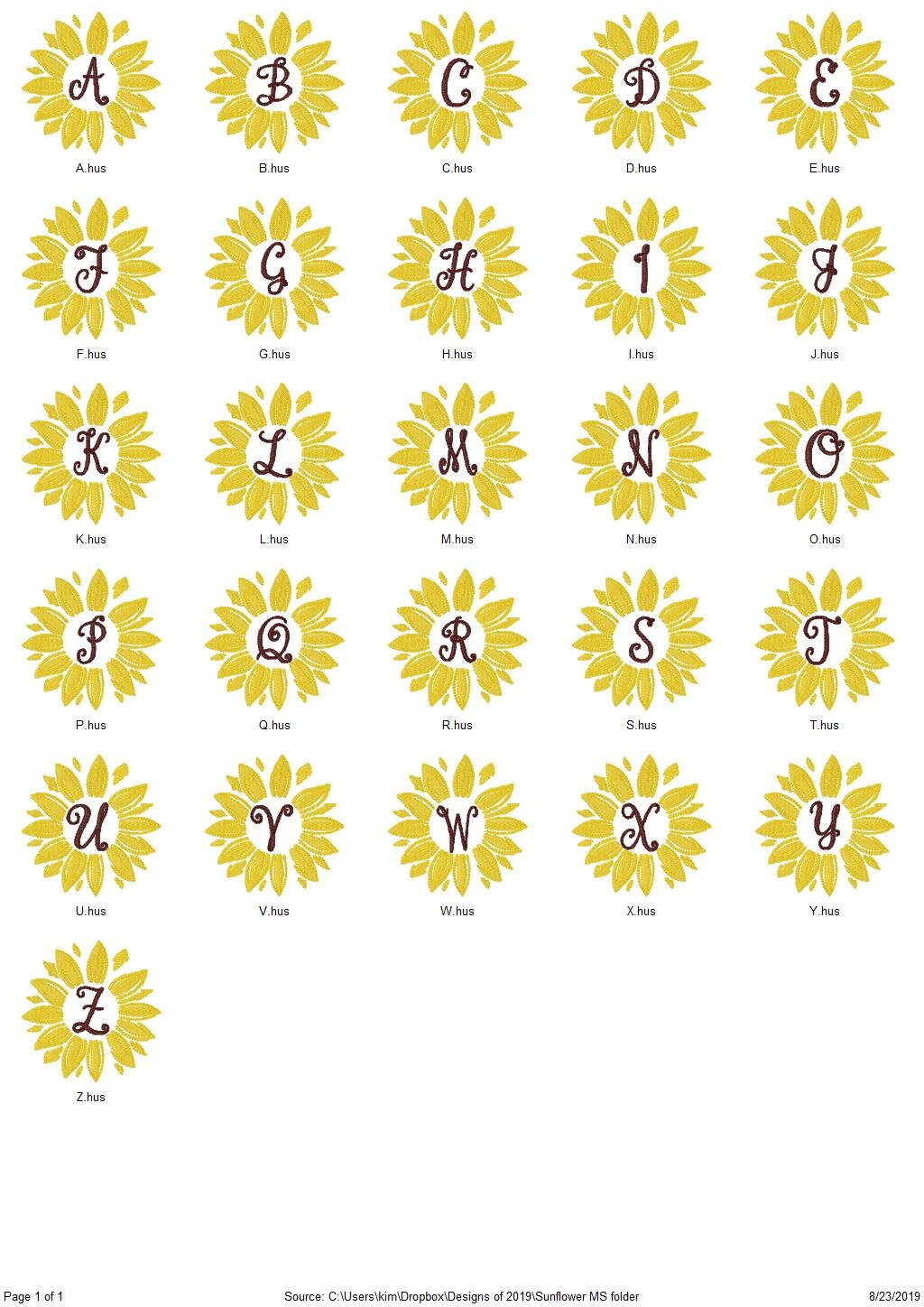 Sunflower Monogram Embroidery Font Design Set Sunflower | Etsy