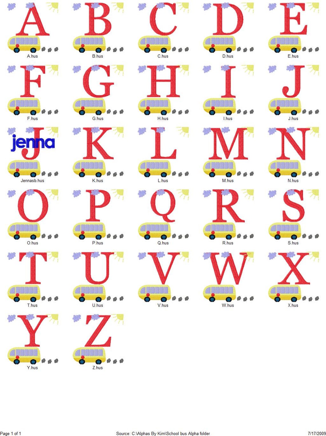 School // Bus // Machine Embroidery Monogram Font Design Set // Joyful ...