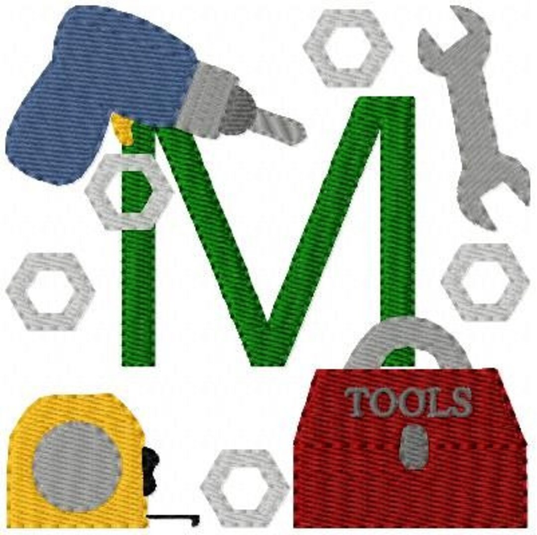 Tools Machine Embroidery Monogram Font Design Set, Drill, Tape Measure ...