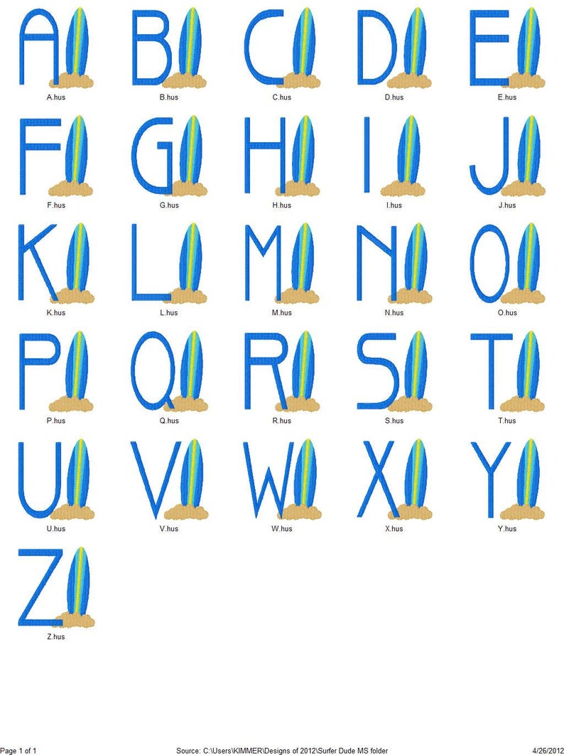 Surfer // Surf// Machine Embroidery Monogram Font Design Set - Etsy