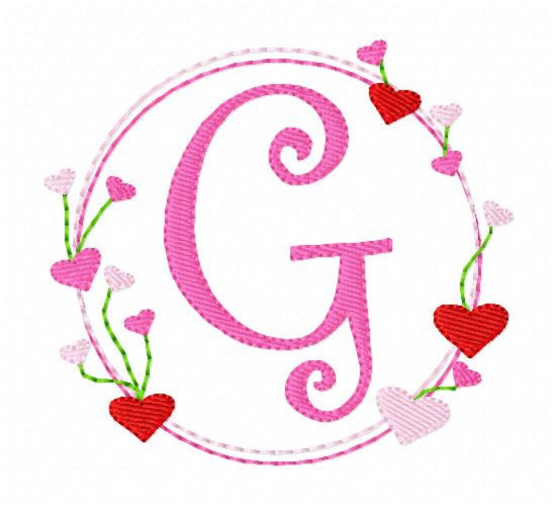 Valentine Heart Circle Monogram Embroidery Font Design Set - Etsy