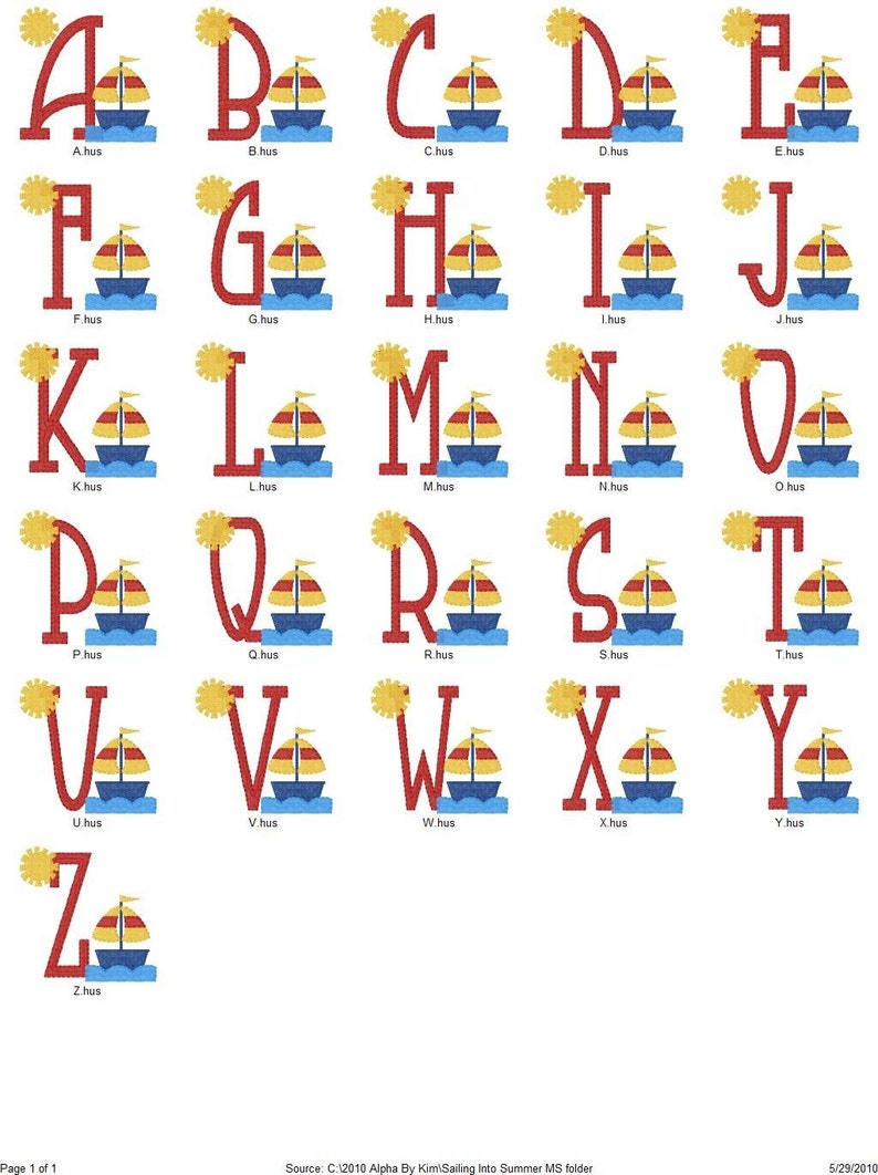 Sailing // Summer // Monogram Font Machine Embroidery Design | Etsy
