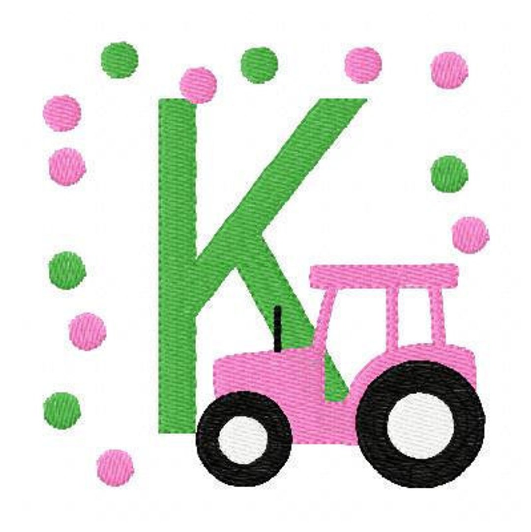 Pink Tractor // Farm// Monogram Machine Embroidery Font Design Set ...