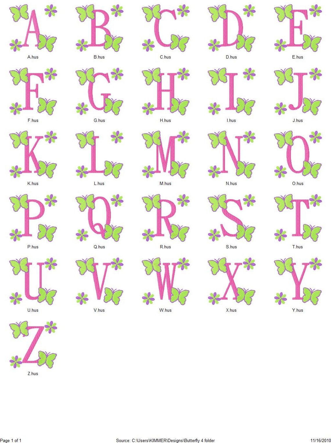 Butterfly With Flowers Monogram Machine Embroidery Monogram - Etsy