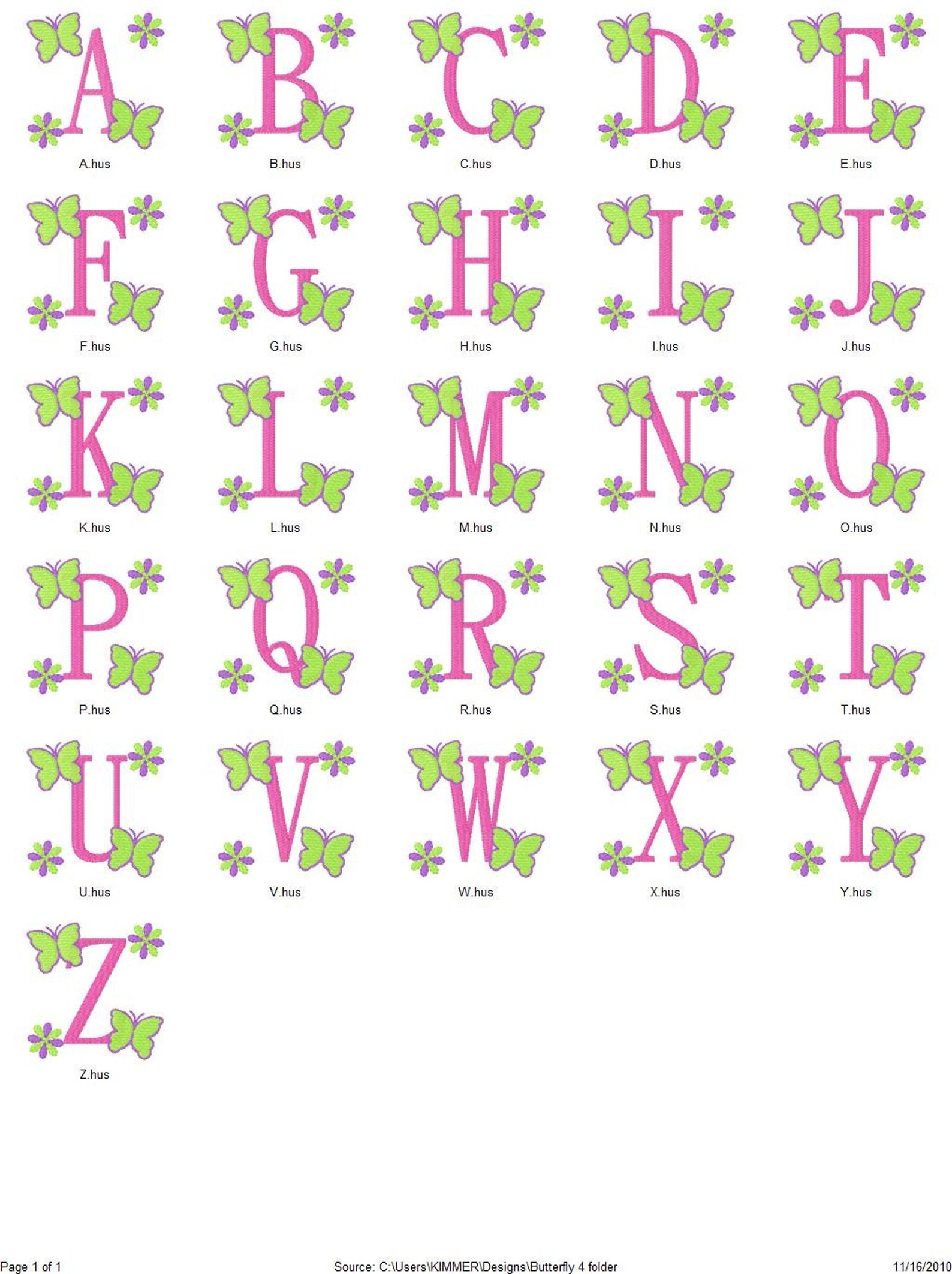 Butterfly With Flowers Monogram Machine Embroidery Monogram - Etsy