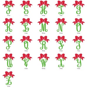 Bow Monogram Machine Embroidery Design Font Set, Bow Embroidery Design ...