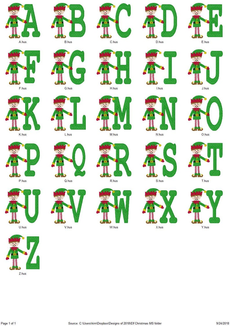 Christmas Elf Monogram Embroidery Design Font, Elf Embroidery Design ...