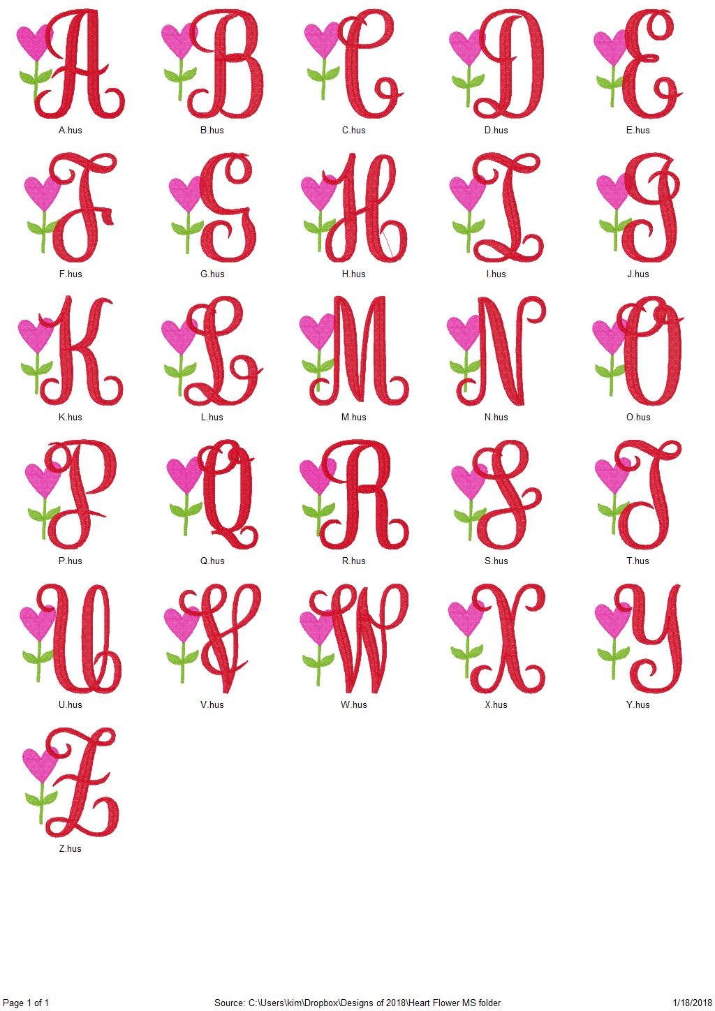 Heart Flower Valentine Machine Embroidery Monogram Font Design | Etsy