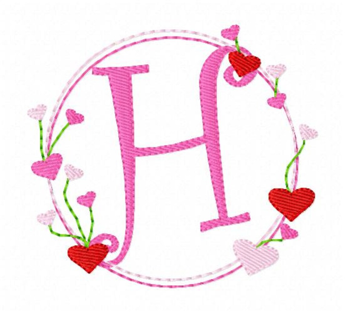 Valentine Heart Circle Monogram Embroidery Font Design Set - Etsy