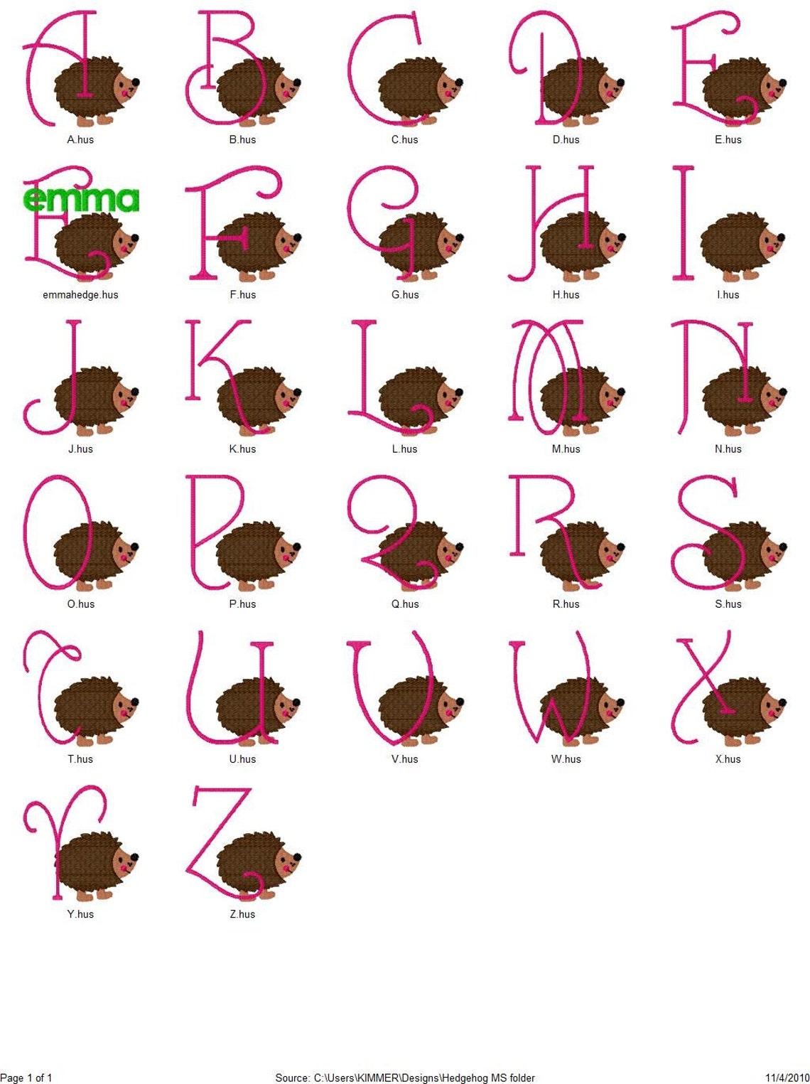 Hedgehog Machine Embroidery Monogram Font Design Set, Machine ...