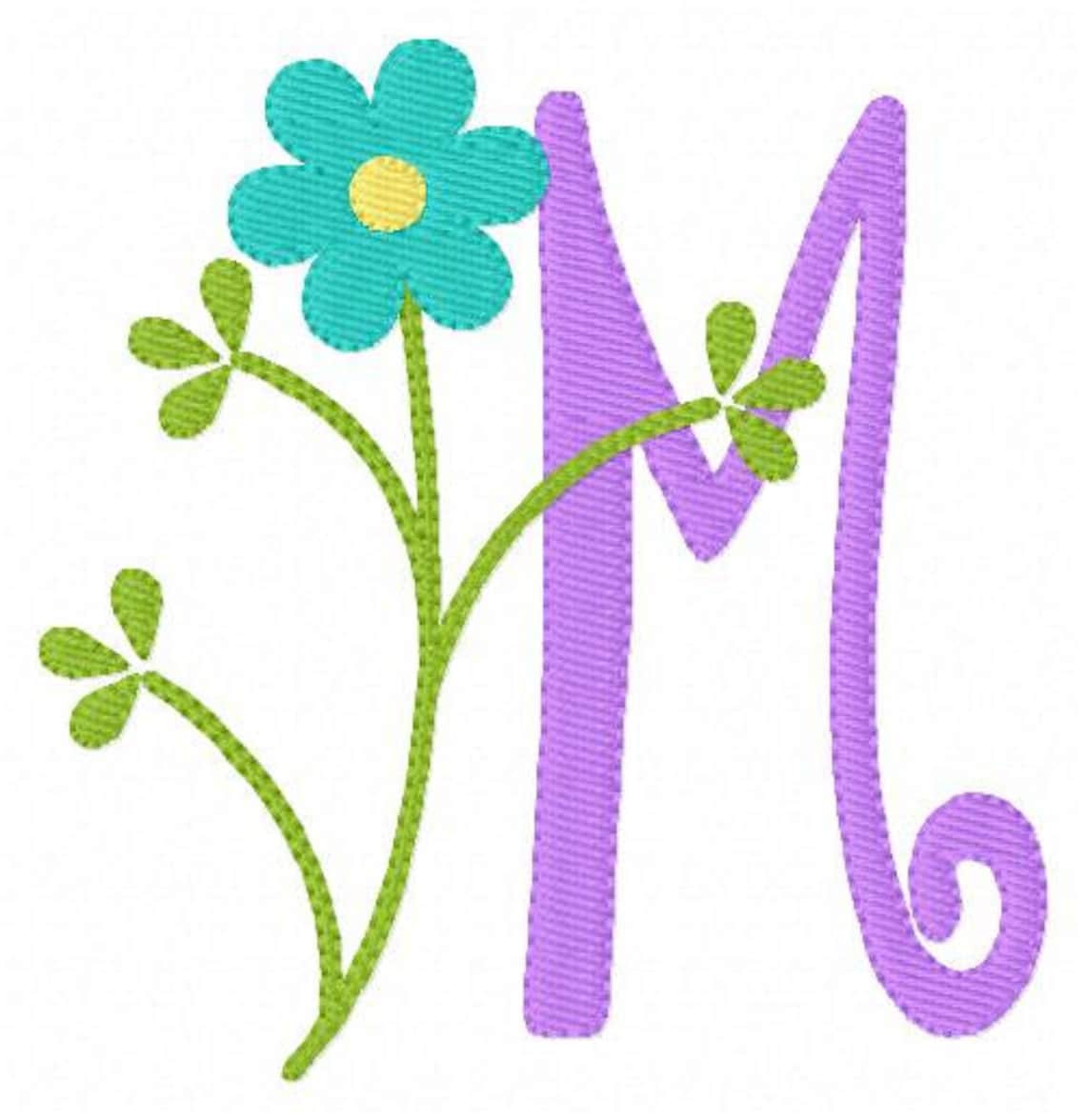 Flower Monogram Machine Embroidery Design Spring Embroidery - Etsy