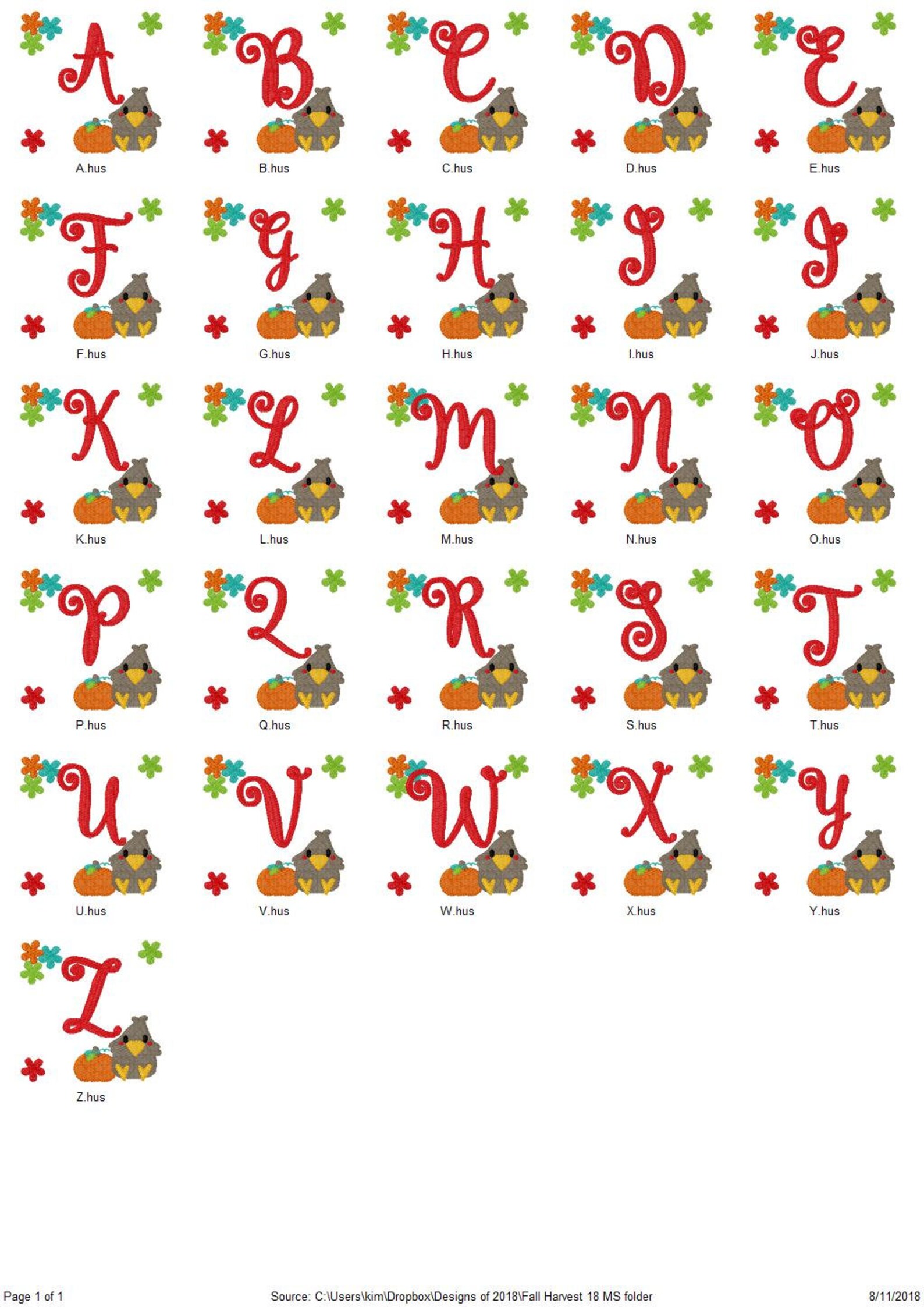 Fall Autumn Harvest Monogram Embroidery Font Design Set | Etsy
